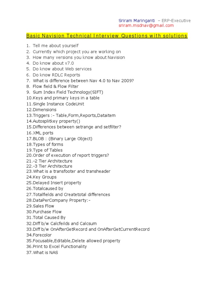 NAV Technical Interview Questions Guide | PDF | Microsoft Dynamics Nav ...