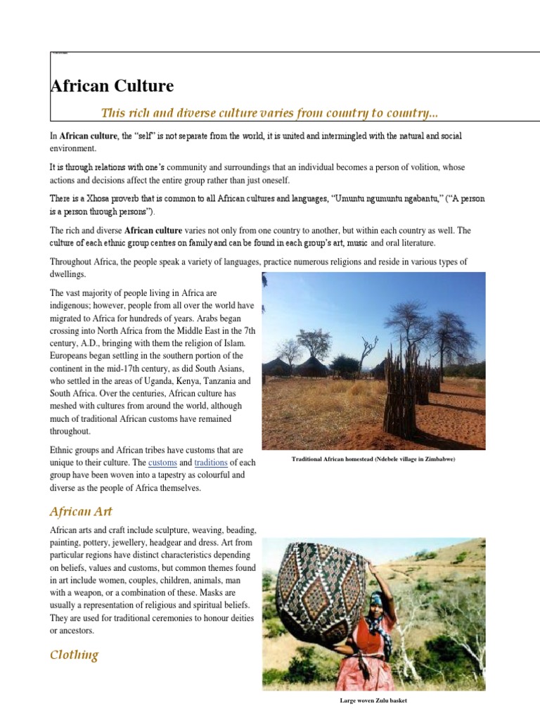 An Overview of Traditional African Culture and Its Emphasis on ...