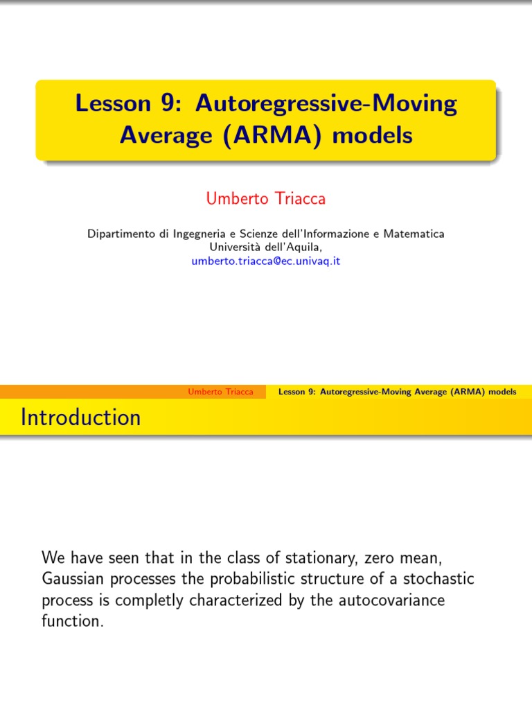 Autoregressive-Moving Average (ARMA) Models | PDF | Stationary Process | Autoregressive Model