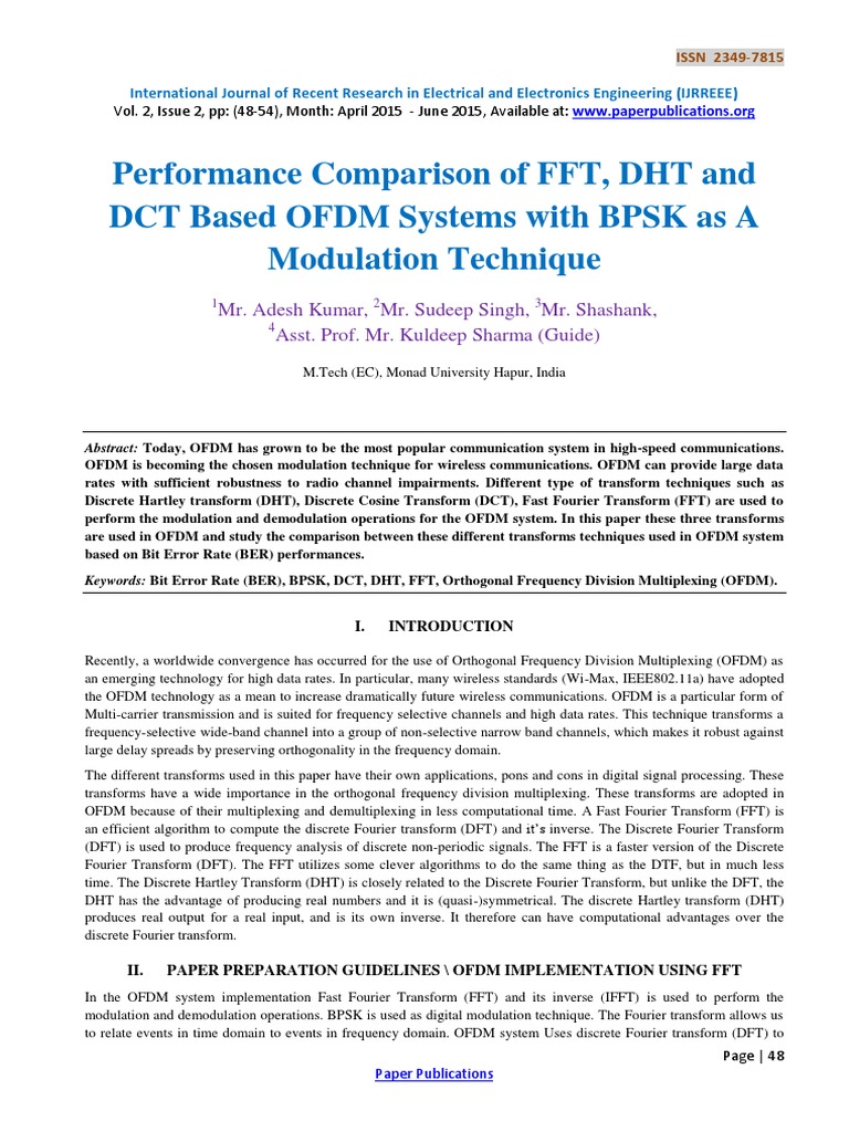 DHT vs DCT in OFDM Systems Analysis | PDF | Orthogonal Frequency ...