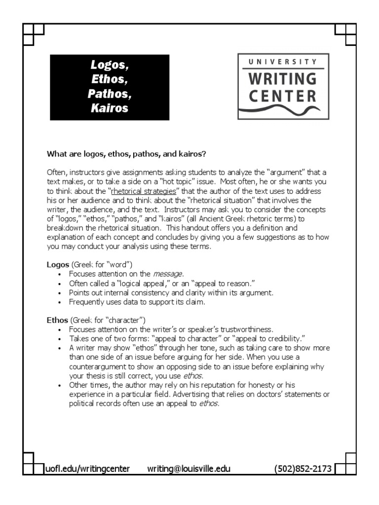 Logos Ethos Pathos Kairos | PDF | Logos | Rhetoric