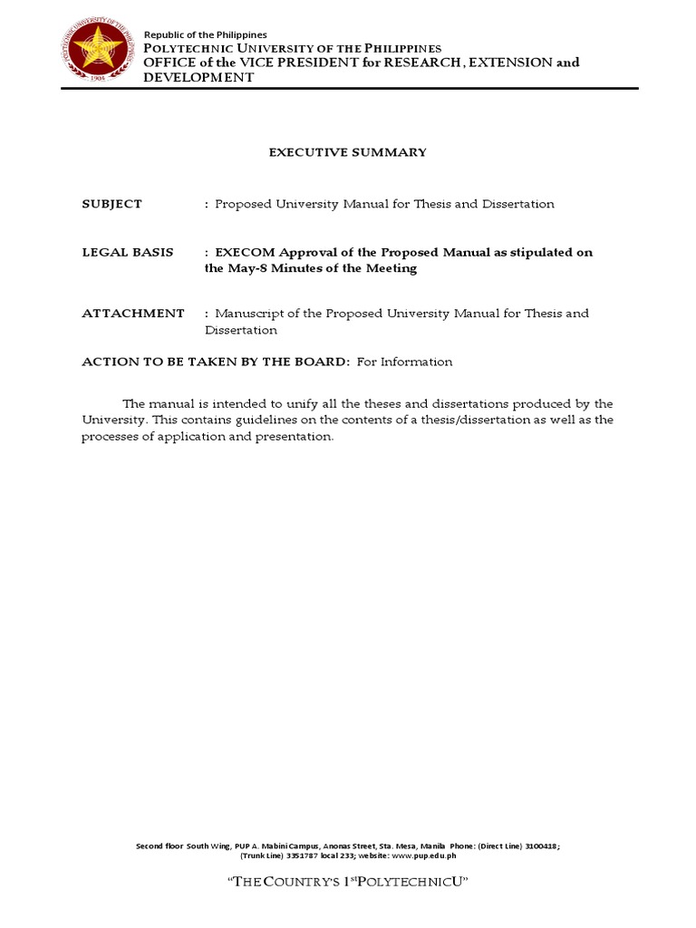 Executive Summary For Proposed Thesis Manual | PDF