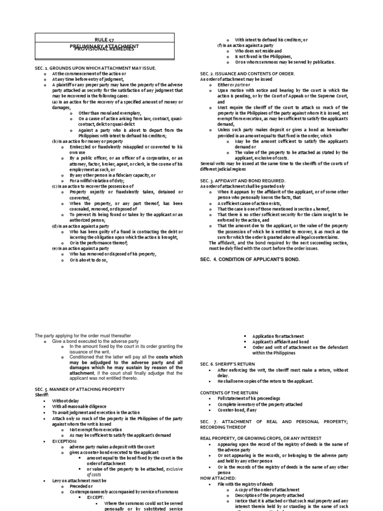 Preliminary Attachment Notes | PDF | Judgment (Law) | Damages