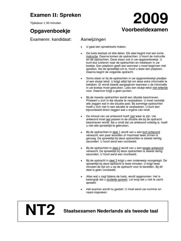 Staatsexamen Nt2 Programma 2 Opgaven Spreken 2009 | PDF