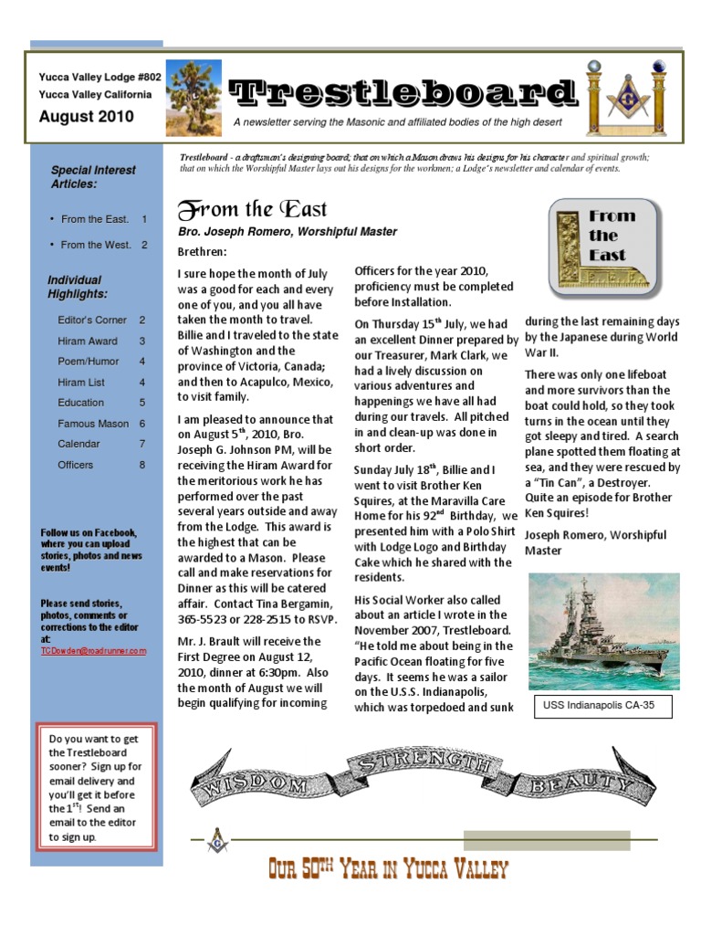 Yucca Valley Masonic Newsletter | PDF | Freemasonry | Masonic Lodge