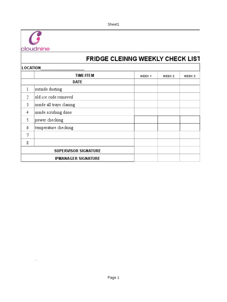 Fridge Cleinng Weekly Check List | PDF