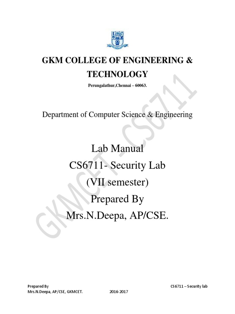 Cs6711 Security Laboratory Manual 2 PDF | PDF | Cipher | Key (Cryptography)