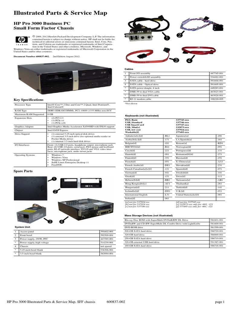 HP Pro 3000 Service Map | PDF | Bios | Booting