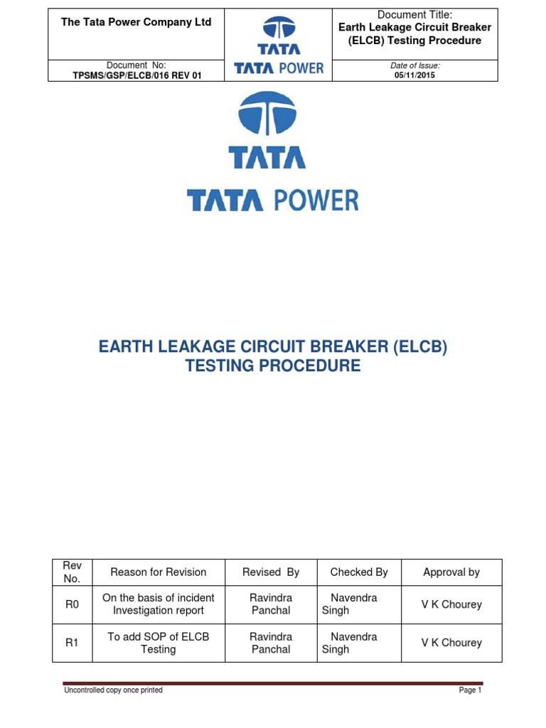 16 - Earth Leakage Circuit Breaker (ELCB) Testing Procedure - R1!05!11 ...