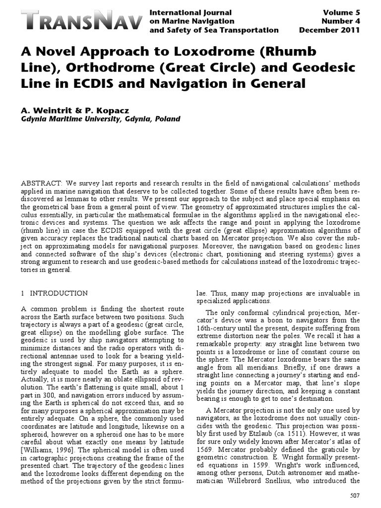 A Novel Approach To Loxodrome (Rhumb Line), Orthodrome (Great Circle ...