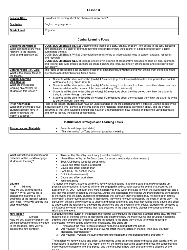 Ela 5th Grade Lesson Plan - 3 | Download Free PDF | Causality ...