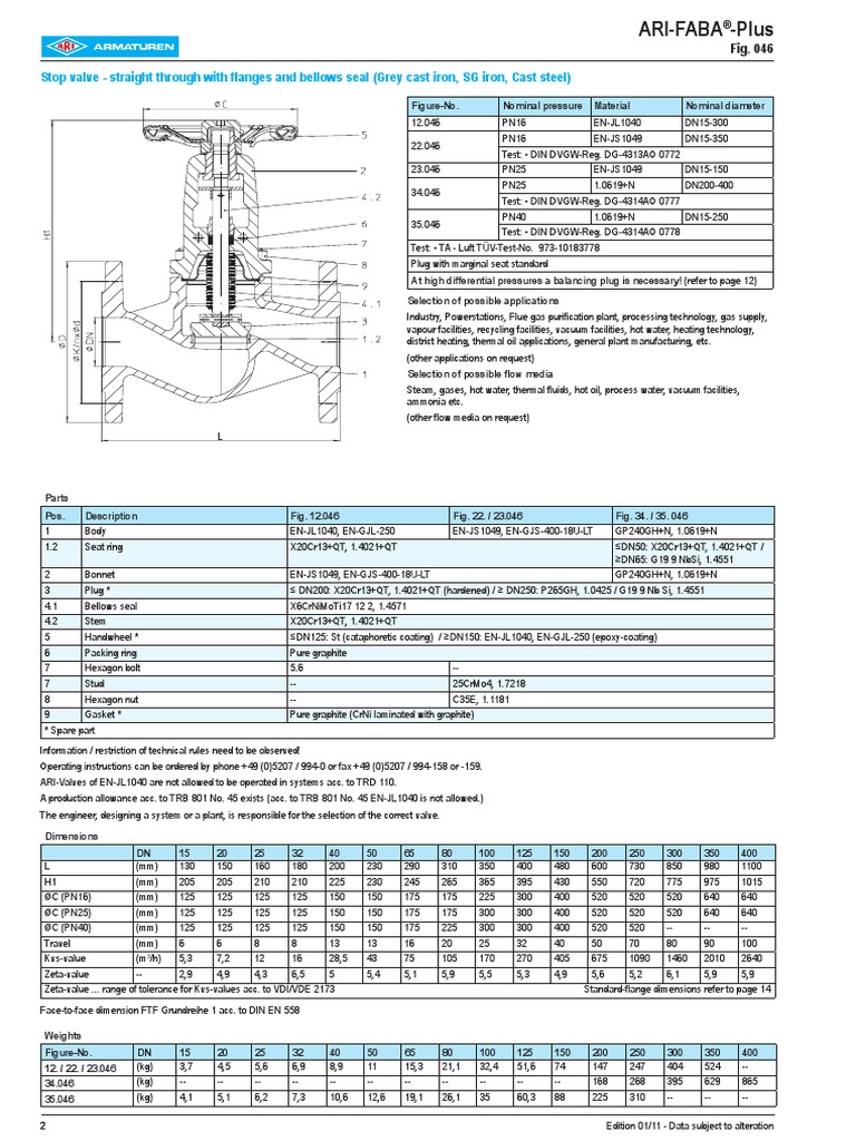Ari 23046 - Stop Valves | PDF | Valve | Chemistry