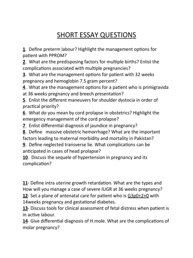 Short Essay Questions | PDF | Pregnancy | Ovarian Cancer