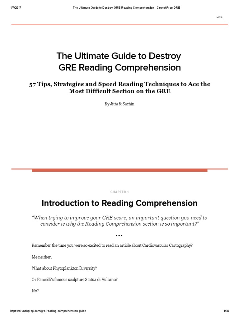The Ultimate Guide To Destroy GRE Reading Comprehension - CrunchPrep GRE | PDF | Graduate Record ...