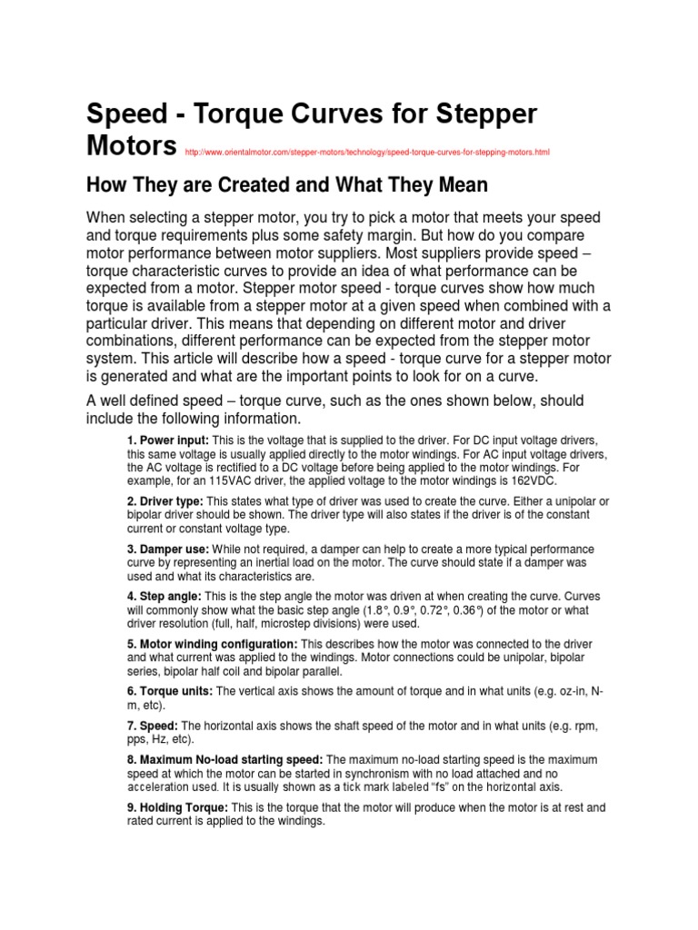 Speed - Torque Curves For Stepper Motors: How They Are Created and What ...