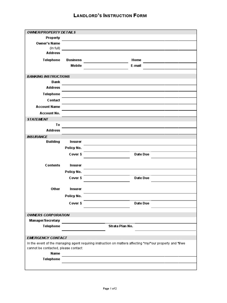 Landlord's Instruction Form | Leasehold Estate | Urban | Free 30-day ...
