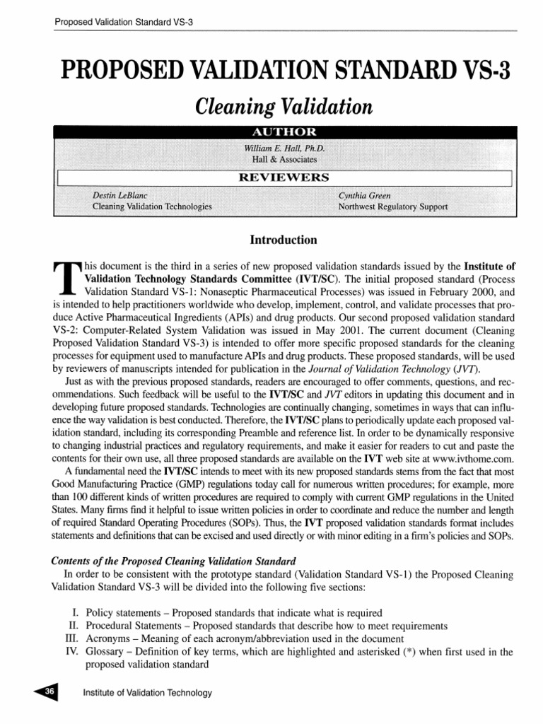 Proposed Cleaning Validation Standard VS-3 | PDF | Verification And ...