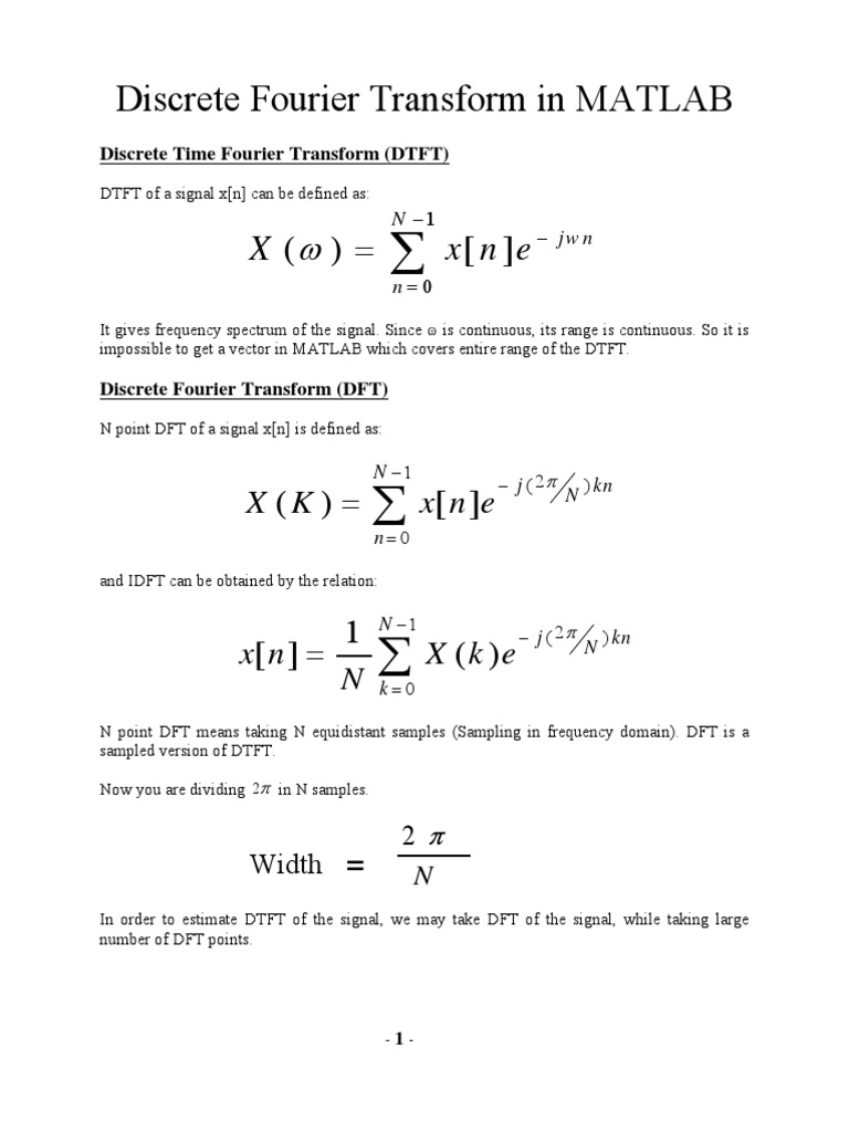 Dft In Matlab Using Fft Pdf Discrete Fourier Transform Fast Fourier Transform