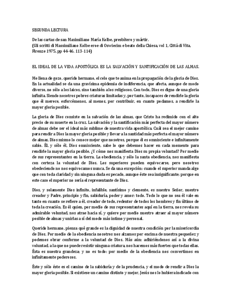 San Maximiliamo Maria Kolbe - El Que Obedece No Se Equivoca | PDF ...
