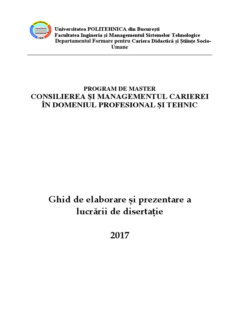 Ghid Elaborare Lucrare Disertatie Master 2017 PDF | PDF
