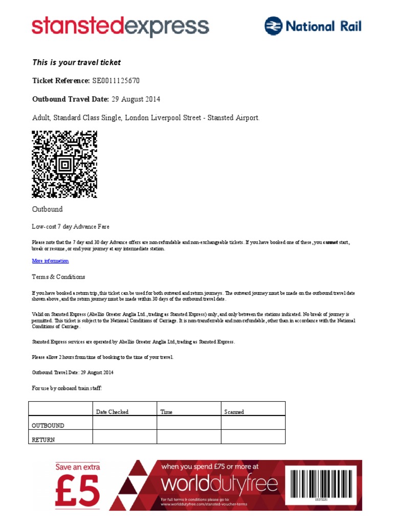 Ticket Reference: SE0011125670 Outbound Travel Date: 29 August 2014 | PDF