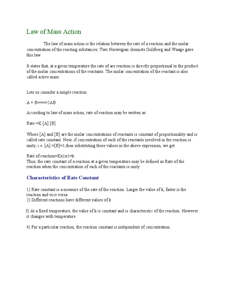 Law of Mass Action | PDF | Reaction Rate | Activation Energy
