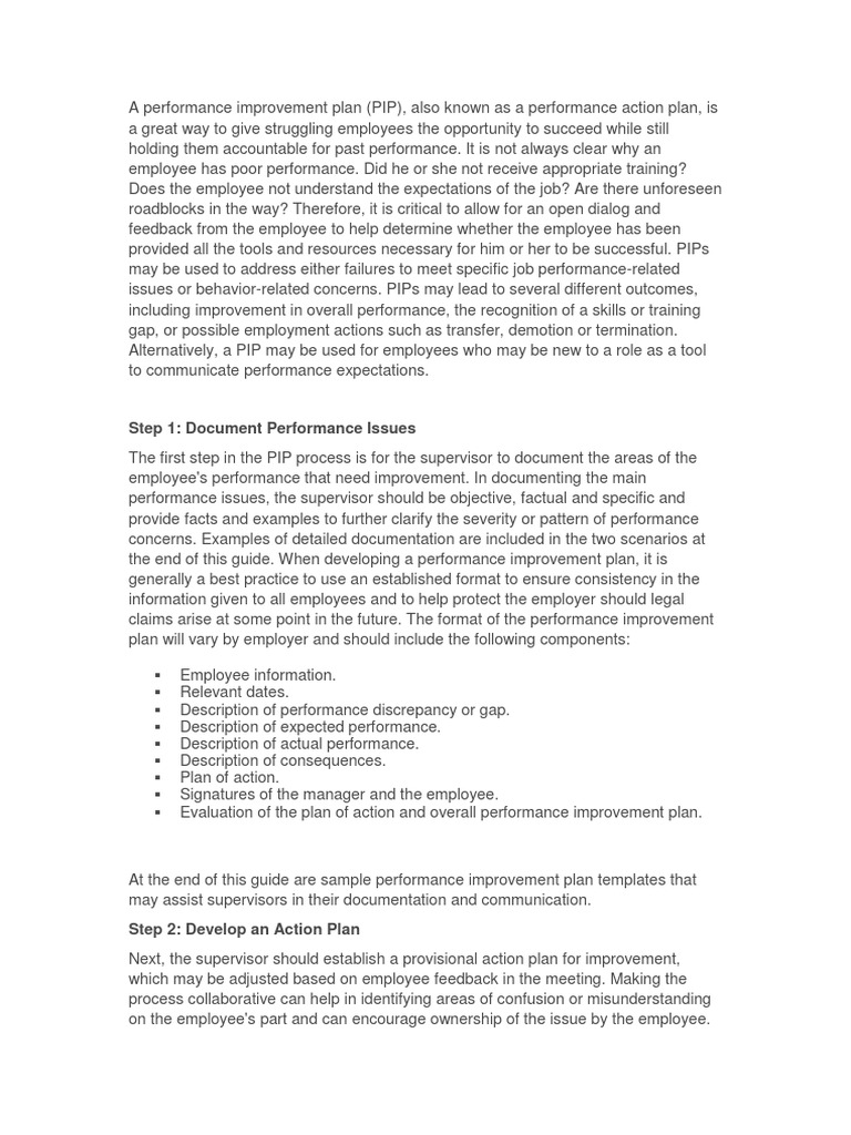 Performance Improvement Plan Guide | PDF | Goal | Employment