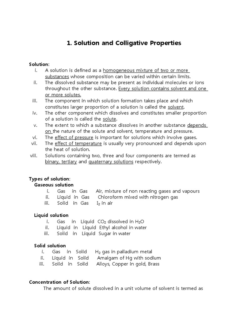 Solutions and Colligative Properties Explained | PDF | Solution ...