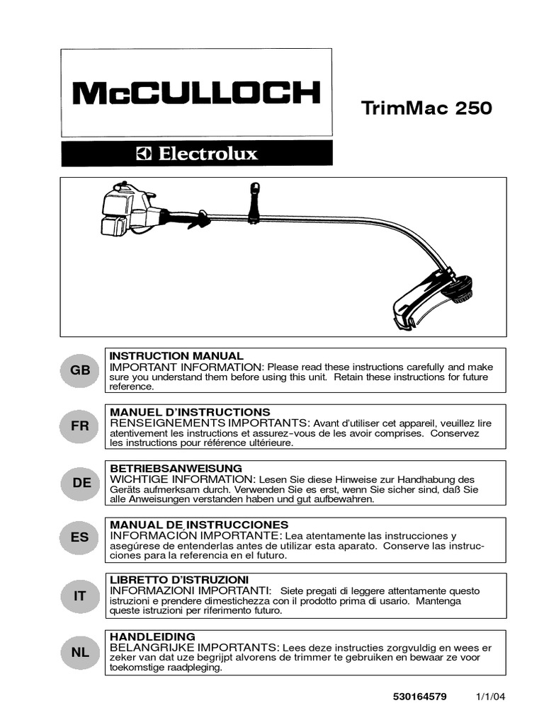 McCULLOCH Trim Mac 250 User Manual | PDF | Carburetor | Gasoline