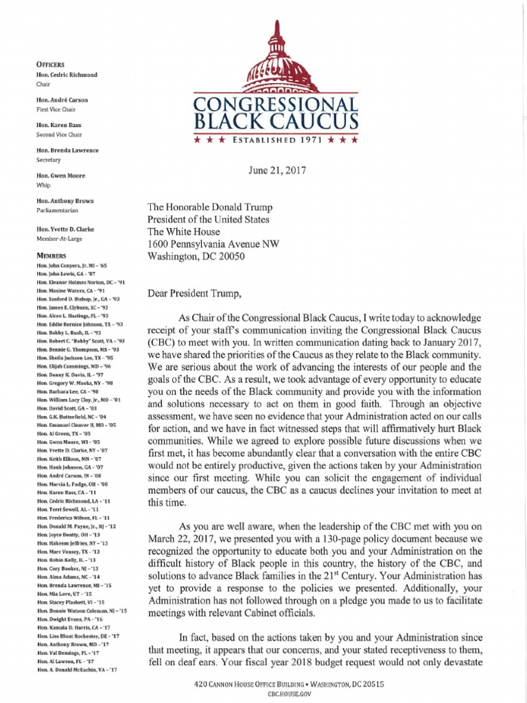 Congressional Black Caucus Trump Letter | PDF