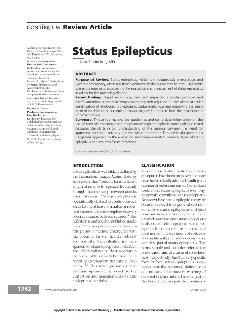 Status Epilepticus | PDF | Epilepsy | Coma