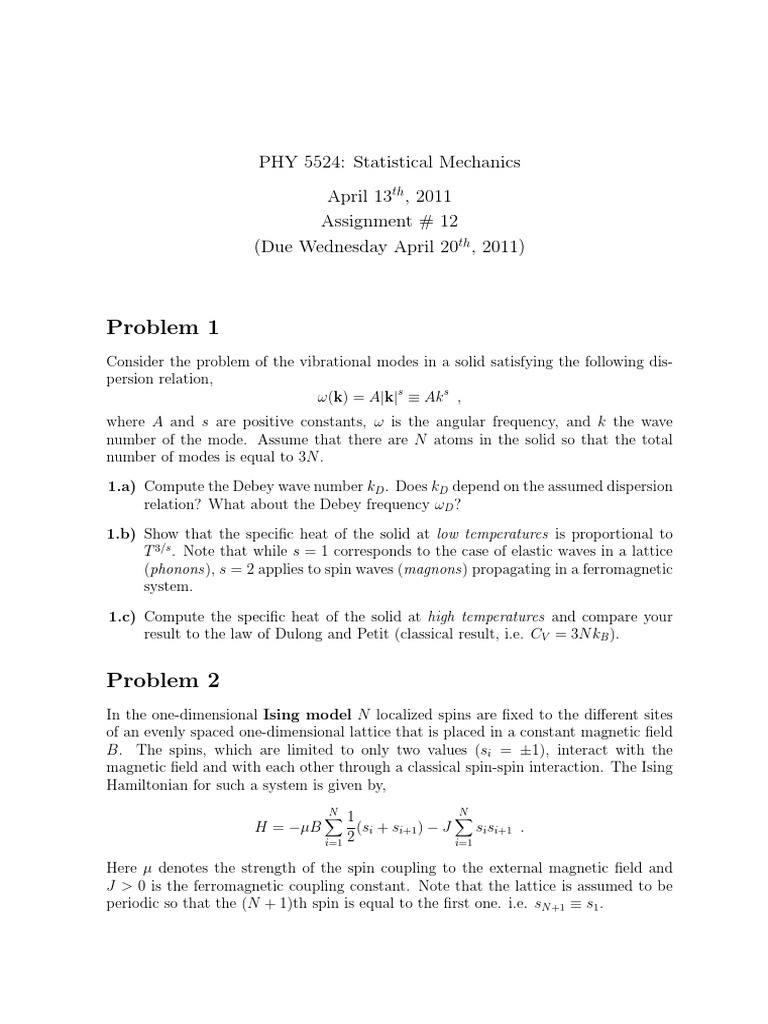 Statistical Mechanics Problem Solutions | PDF | Normal Mode | Condensed ...