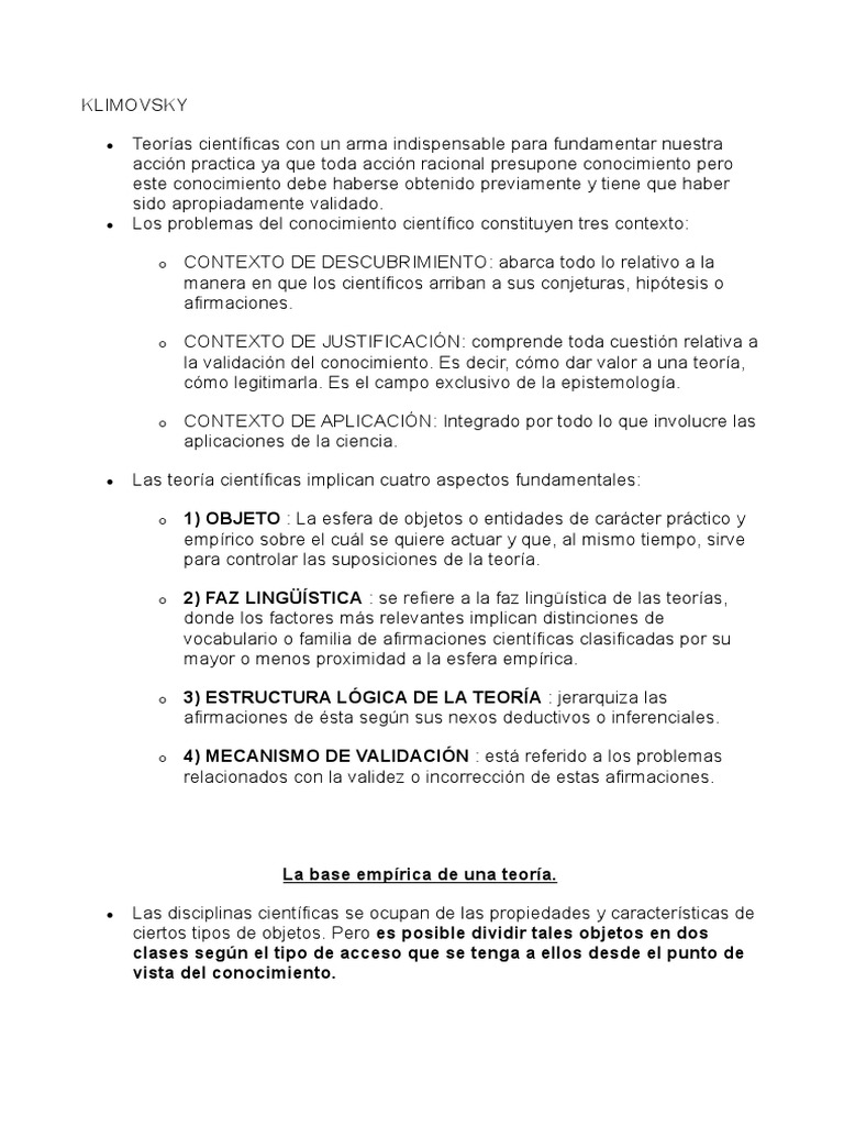 Resumen Klimovsky | PDF | Teoría | Empirismo