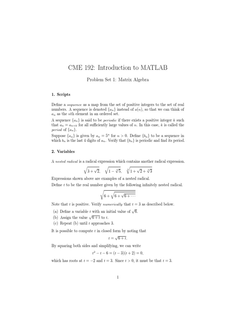 Problem Set 1 | PDF | Sequence | Matrix (Mathematics)