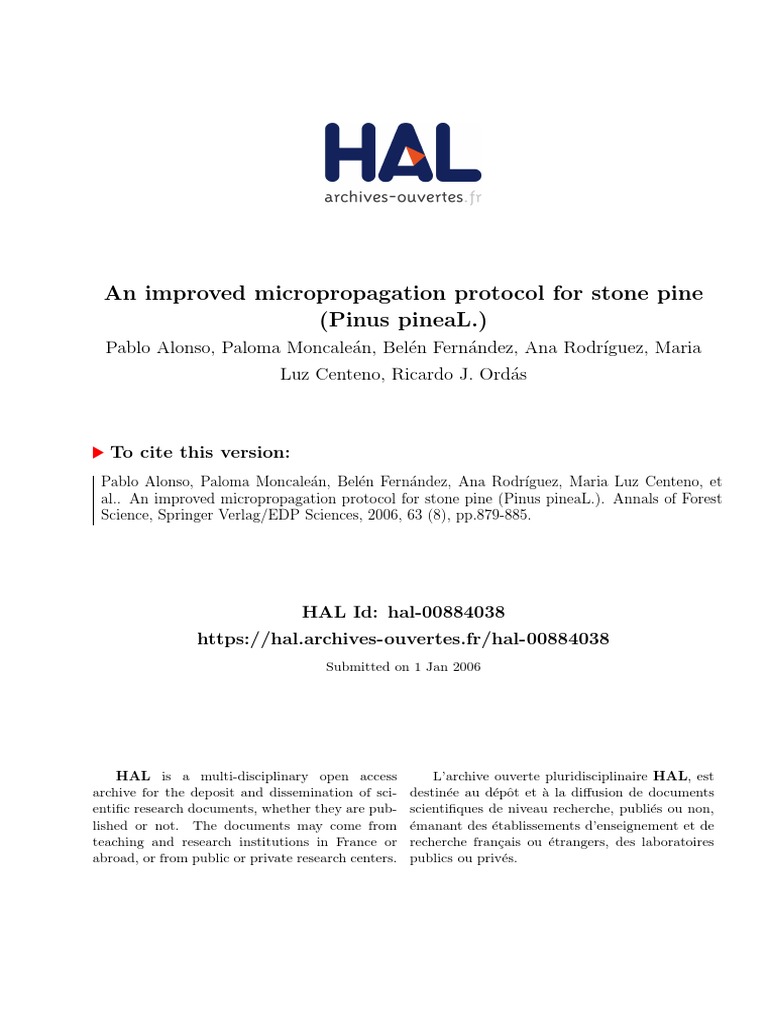An Improved Micropropagation Protocol For Stone Pine PDF | PDF | Seed ...