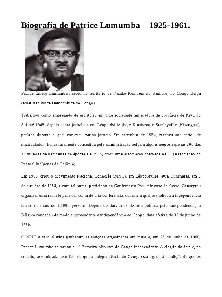 Patrice Emery Lumumba | PDF | República Democrática do Congo | Relações ...