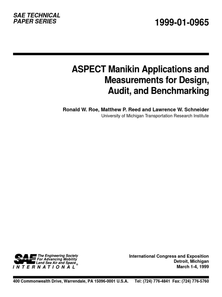 Sae Technical Paper Series: Ronald W. Roe, Matthew P. Reed and Lawrence ...