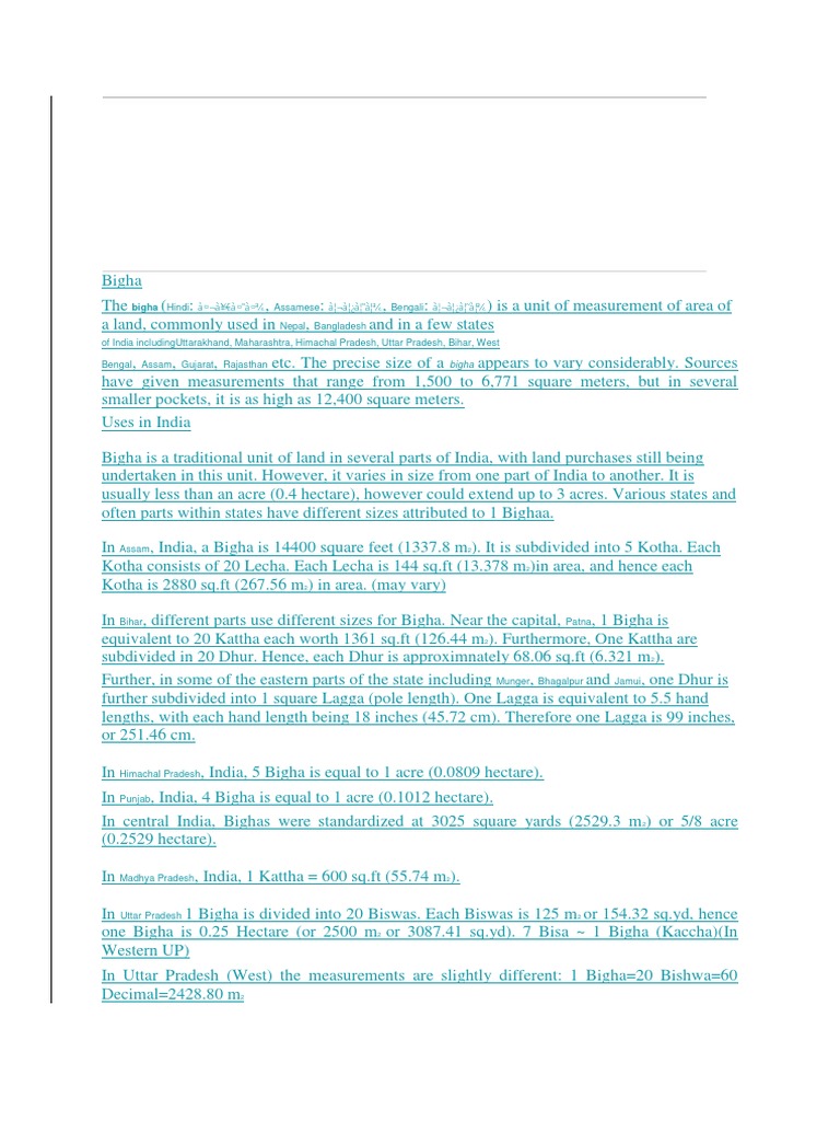 Bigha | Download Free PDF | Area | Notation