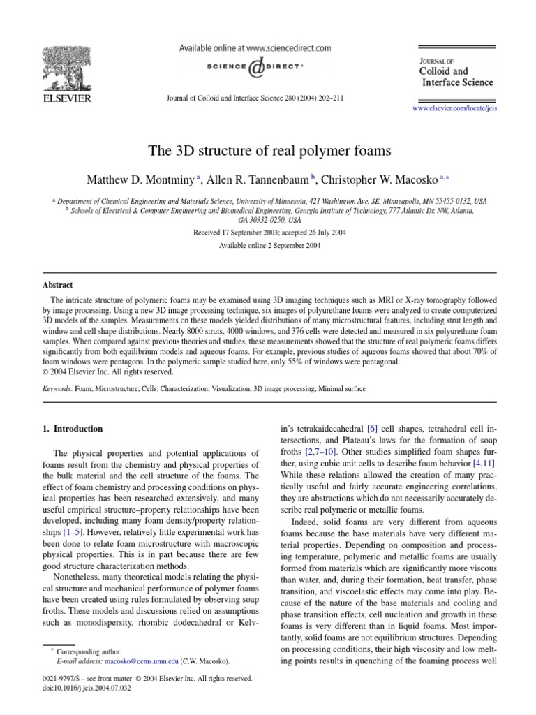 The 3D Structure of Real Polymer Foams | Download Free PDF | Foam ...