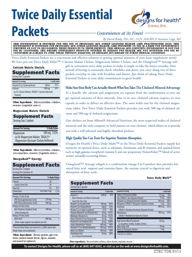 Twice Daily Essential Packets: Supplement Facts | PDF | Dietary ...
