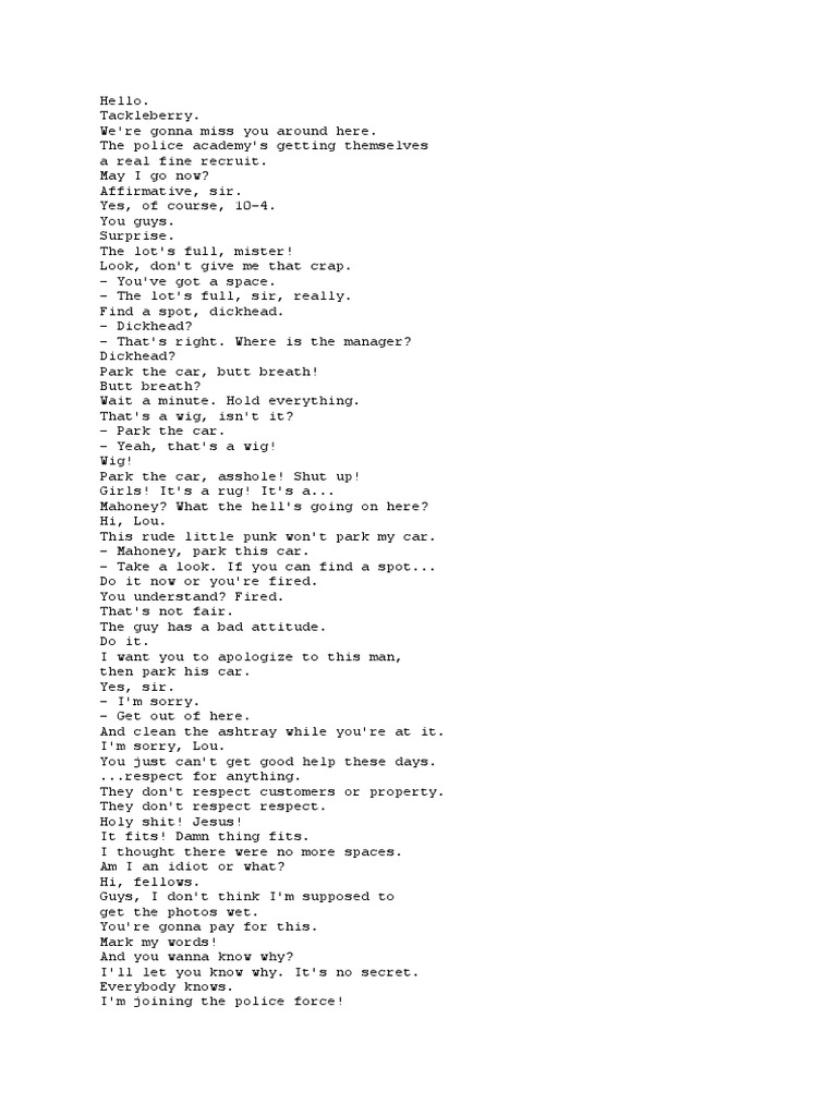 Police Academy Script | PDF | Violence