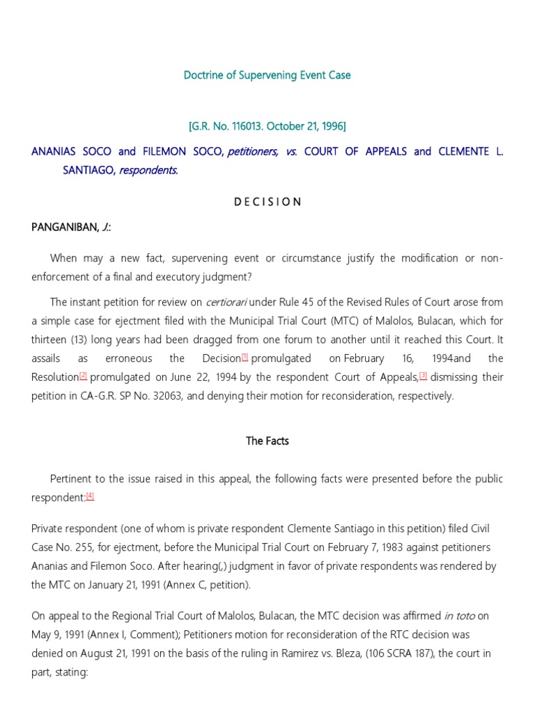 Doctrine of Supervening Event Case | PDF | Judgment (Law) | Lawsuit
