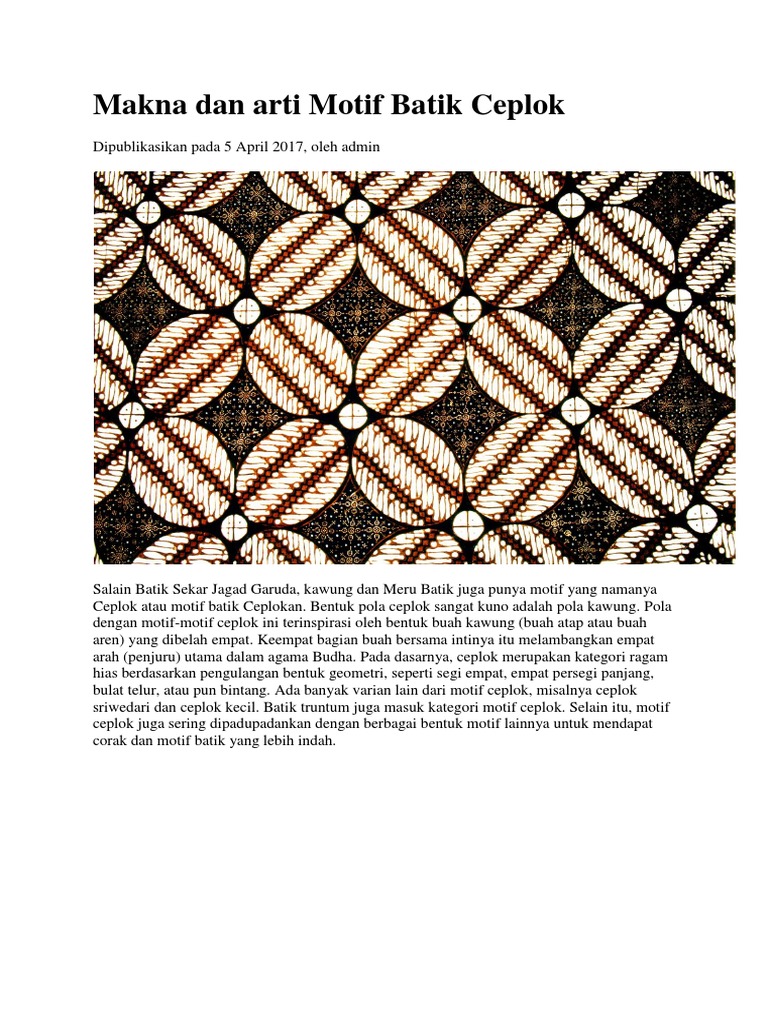 Makna Motif Batik Ceplok dan Variannya | PDF