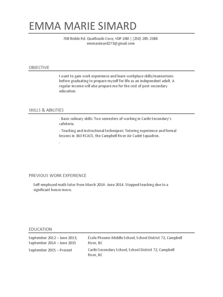 Emma Marie Simard: Objective | PDF | Career & Growth