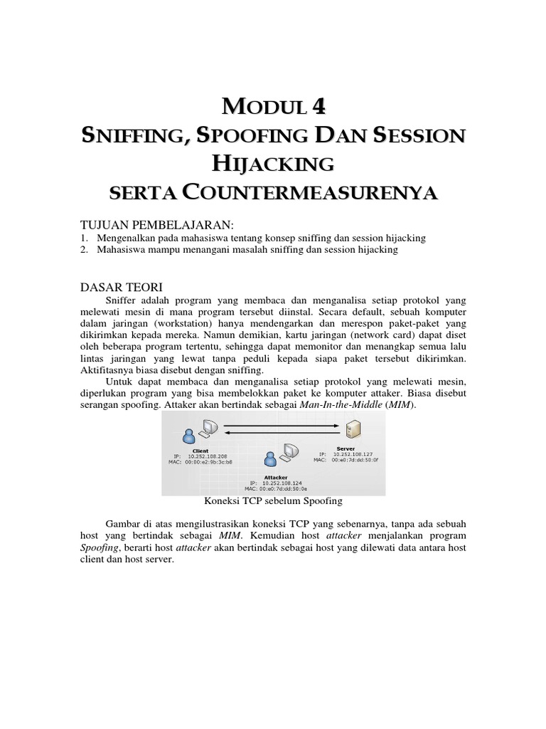 Sniffing Spoofing Session Hijacking Dan Countermeasure Rev | PDF ...