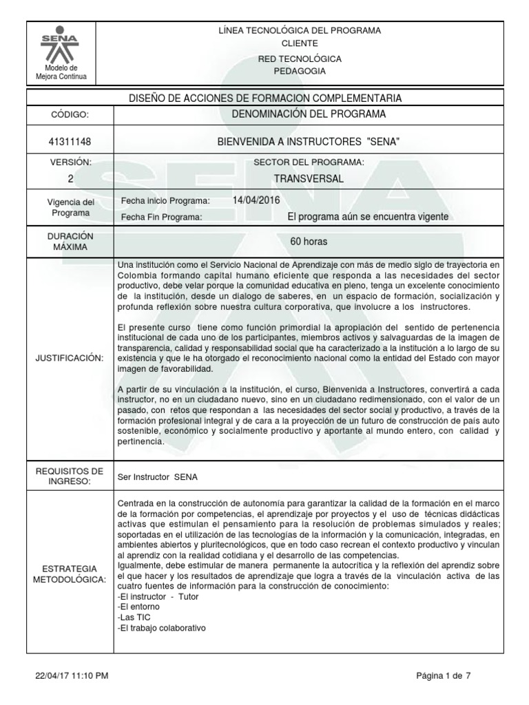 Informe Programa de Formación Complementaria | PDF | Evaluación | Aprendizaje