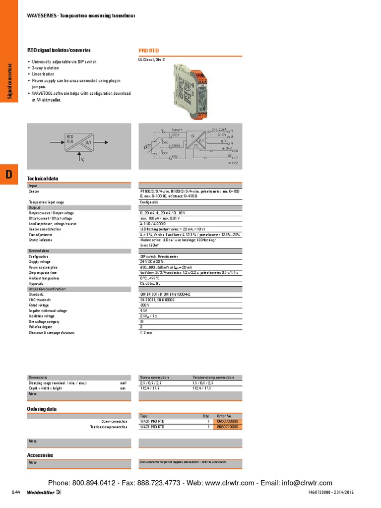 Weidmuller PRO RTD Signal Isolators Converters | PDF | Insulator ...