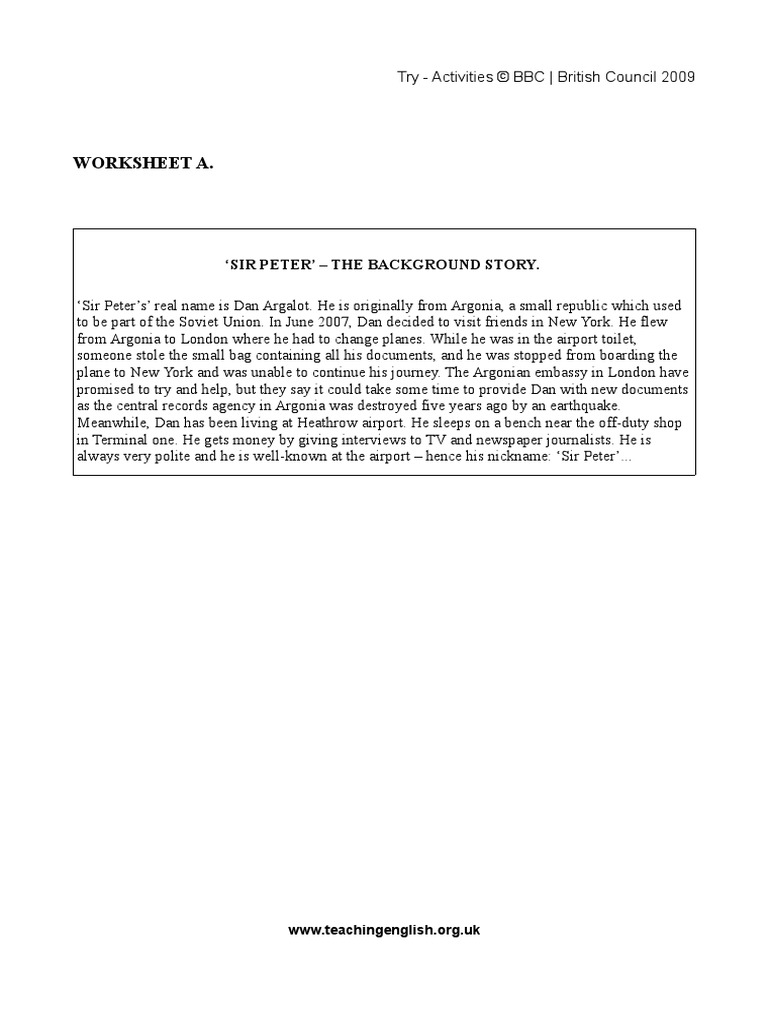 Worksheet A - Sir Peter | PDF | Art