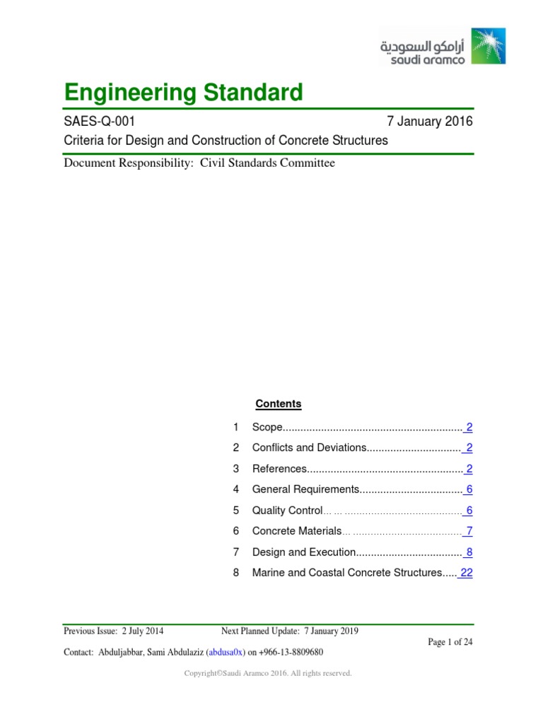 SAES-Q-001 - Criteria For Design and Construction of Concrete ...