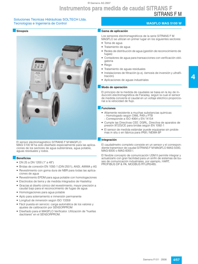 Catalogo Medidor Electromagnetico Sensor MAG 5100W | PDF | Agua ...